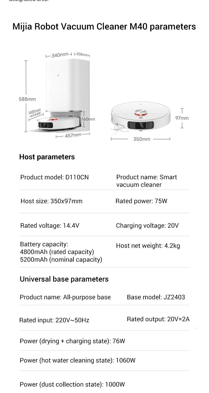 2025 NEW XiaoMi Mijia Robot Vacuum M40 12000pa Dual robotic arms Anti ...