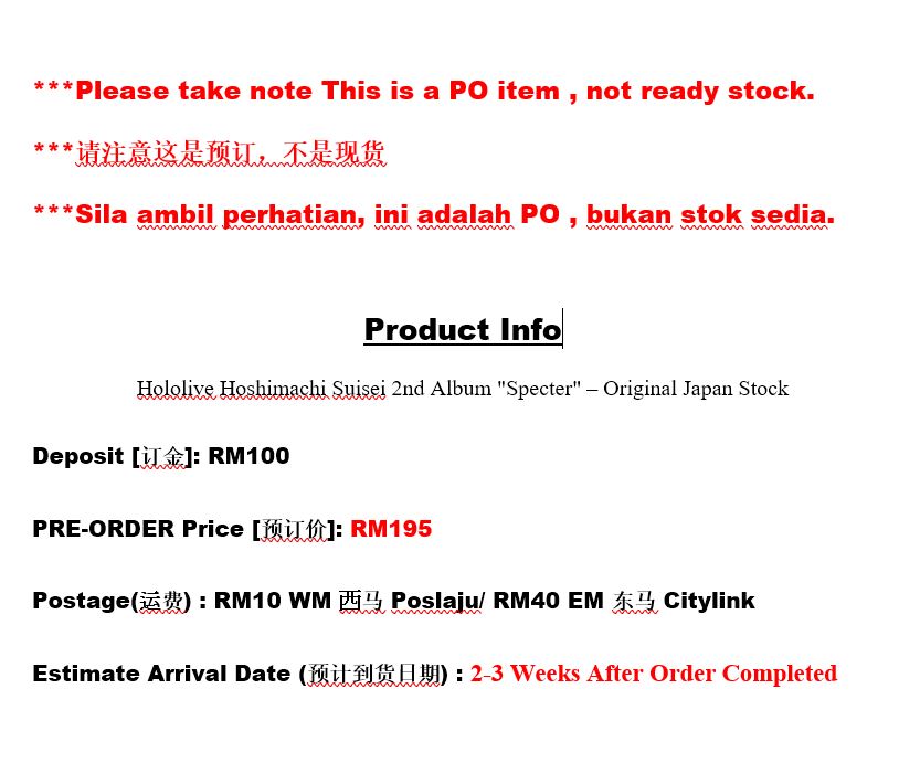 Hololive Hoshimachi Suisei 2nd Album "Specter" – Original Japan Stock ...