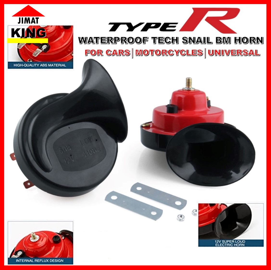 2pcs TYPE R Car Horn / Hon Kereta Air Horn 12V Snail Twin Tone with ...