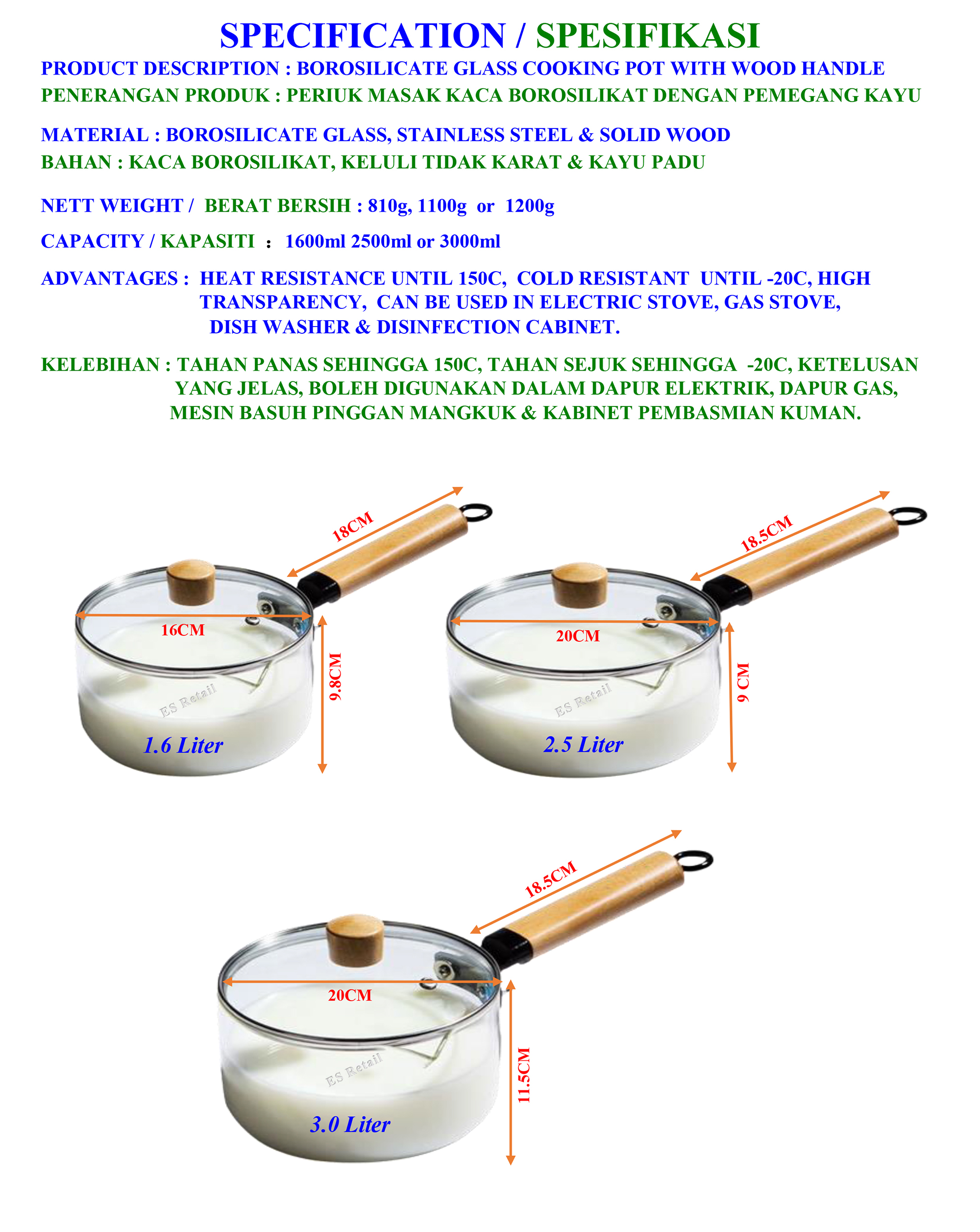 Glass pot Borosilicate glass pot Cooking pot with wood handle Kitchen ...