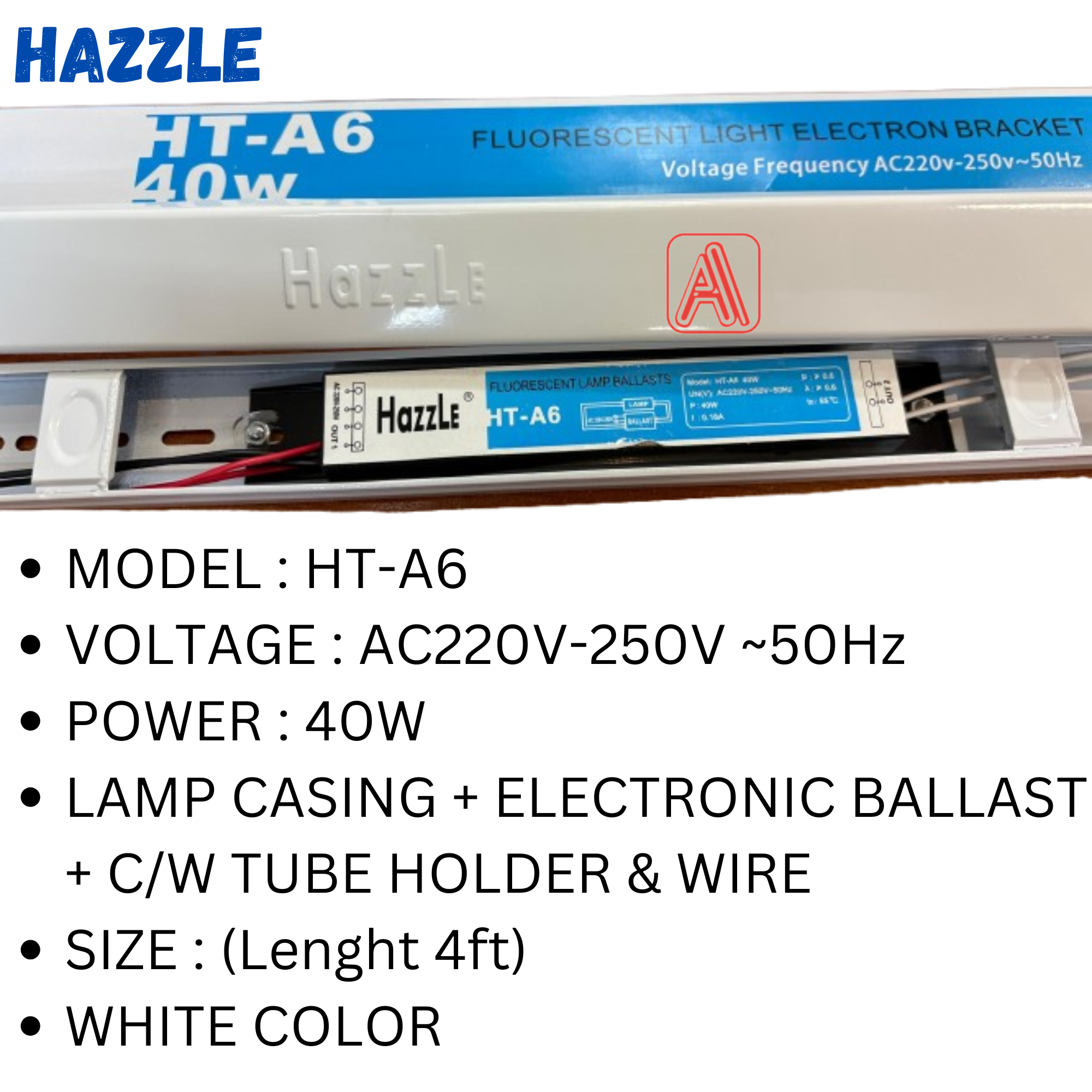STOCK CLEARANCE HAZZLE HT-A6 1 x 40W ELECTRONIC FITTING 4 FEET / T8 FLUORESCENT LAMP CASING COME ...