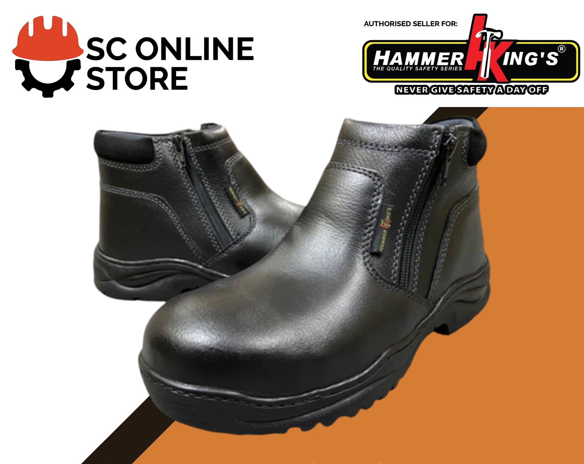 HAMMER KING HK13031 Men Genuine Leather Safety Zipper Boots Steel Toe ...