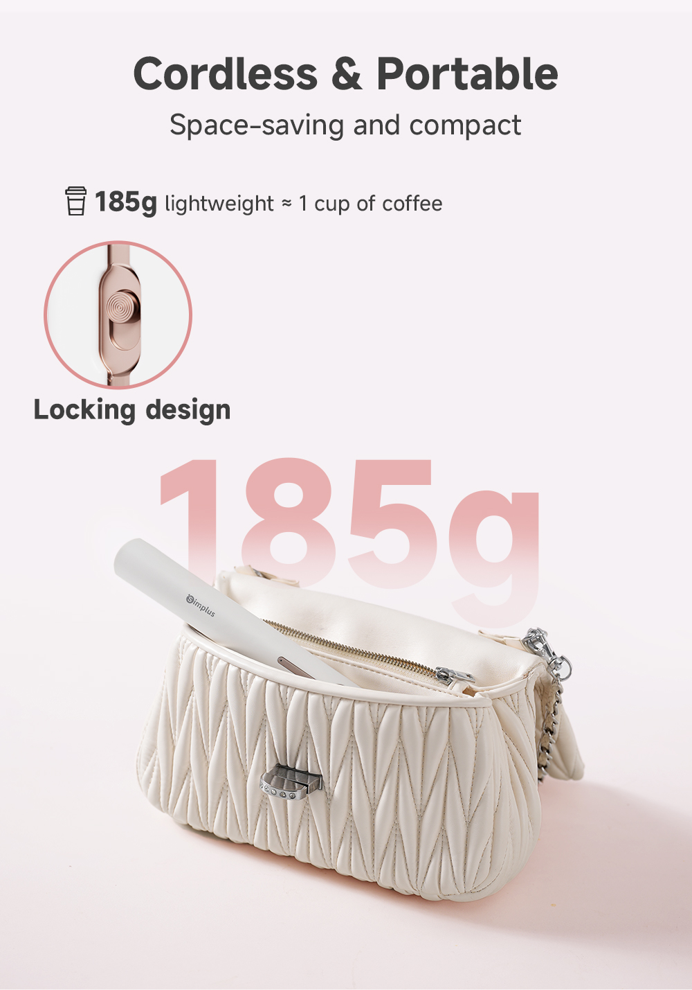 【Simplus Pink】Simplus Hair Straightener Cordless Portability 3D Float Plate Type-C Charging 180 ...