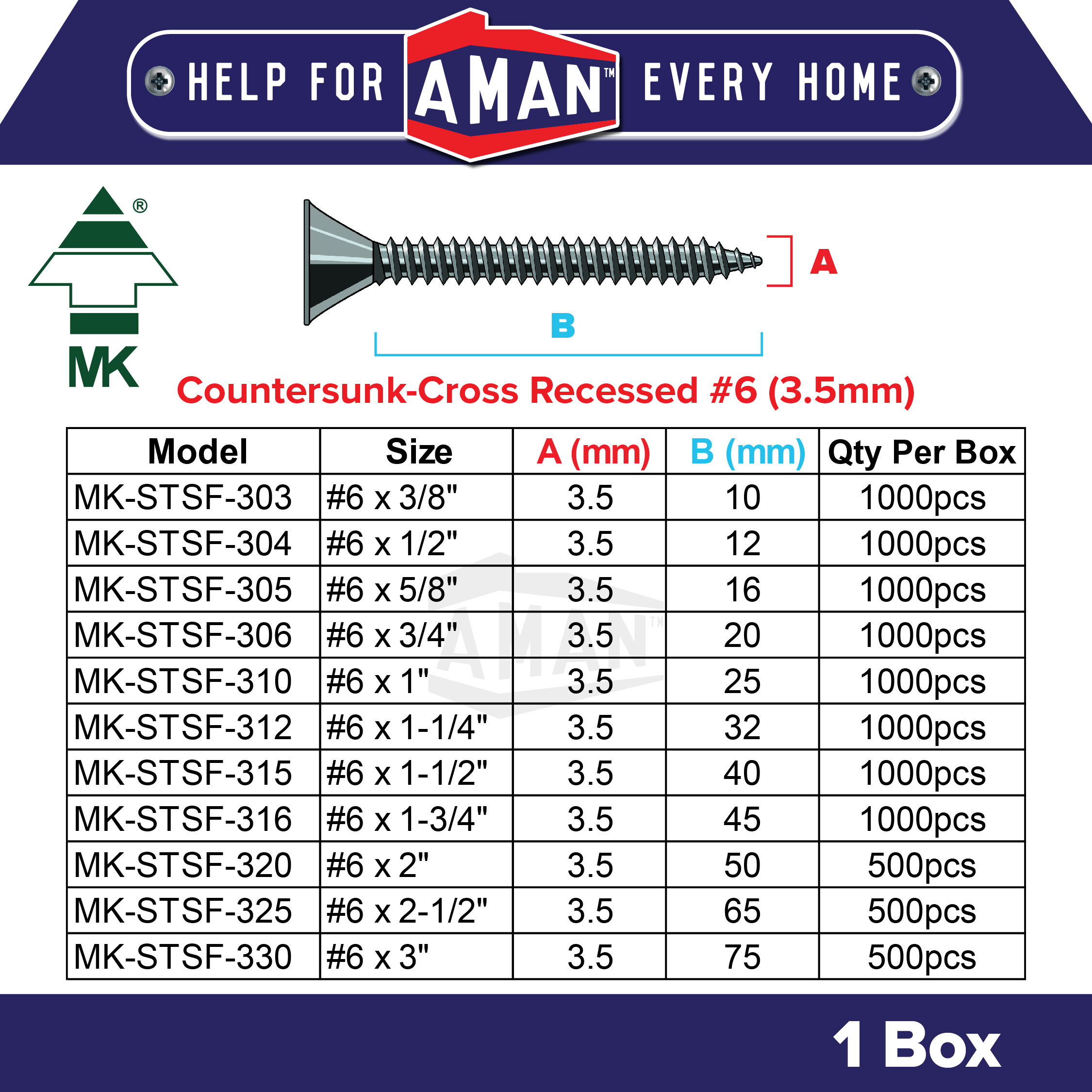 MK Self Tapping Screw Wood Chipboard Screw Skru Kayu Nickel CSK Head ...