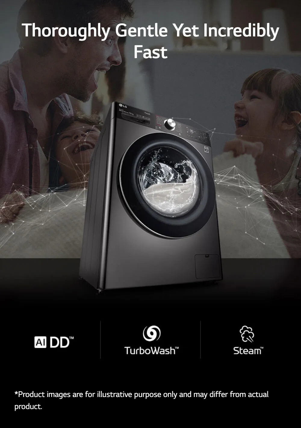 LG 12kg Front Load Washer Washing Machine AI Direct Drive™ & TurboWash ...