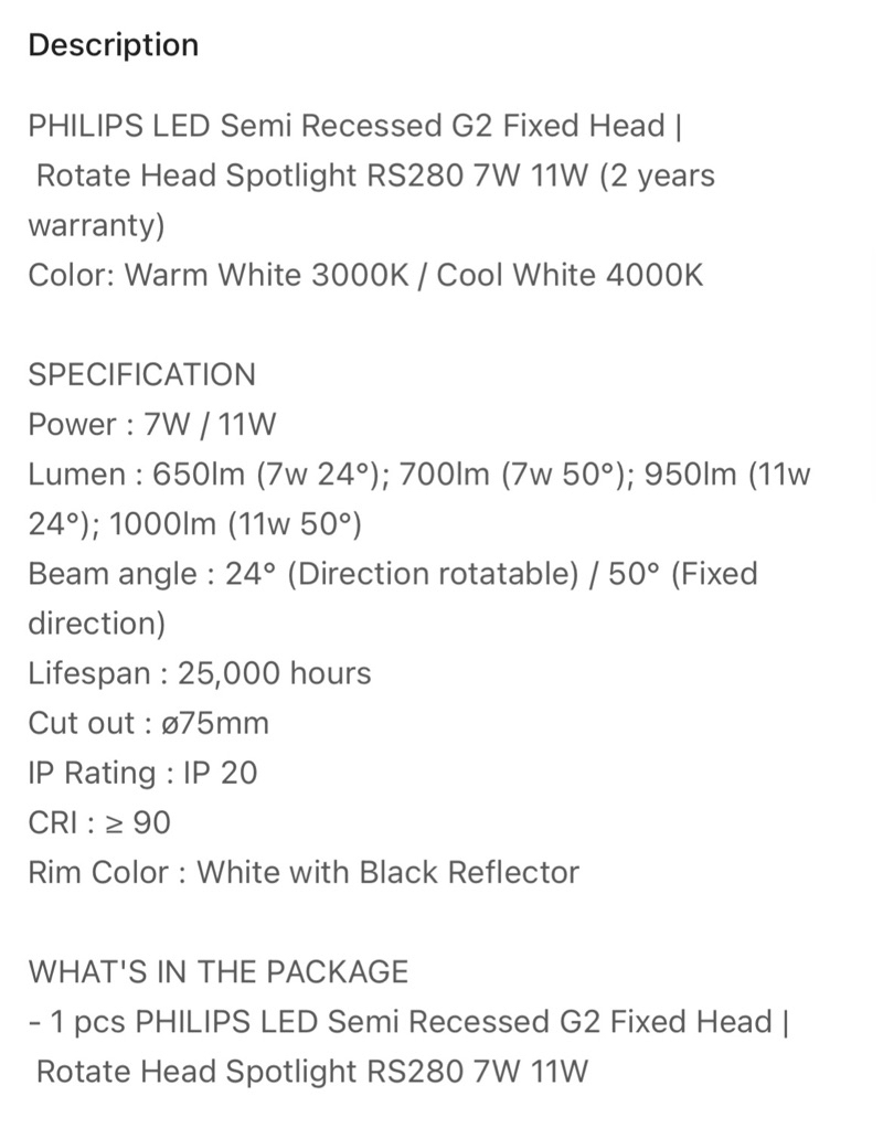 (NEW) PHILIPS LED Semi-Recessed G2 24 Degrees Fixed Head | Rotate Head ...