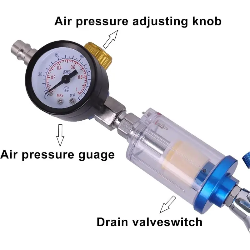 Spray Gun Air Pressure Regulator Gauge 1/4" + In-line Water Trap Filter ...