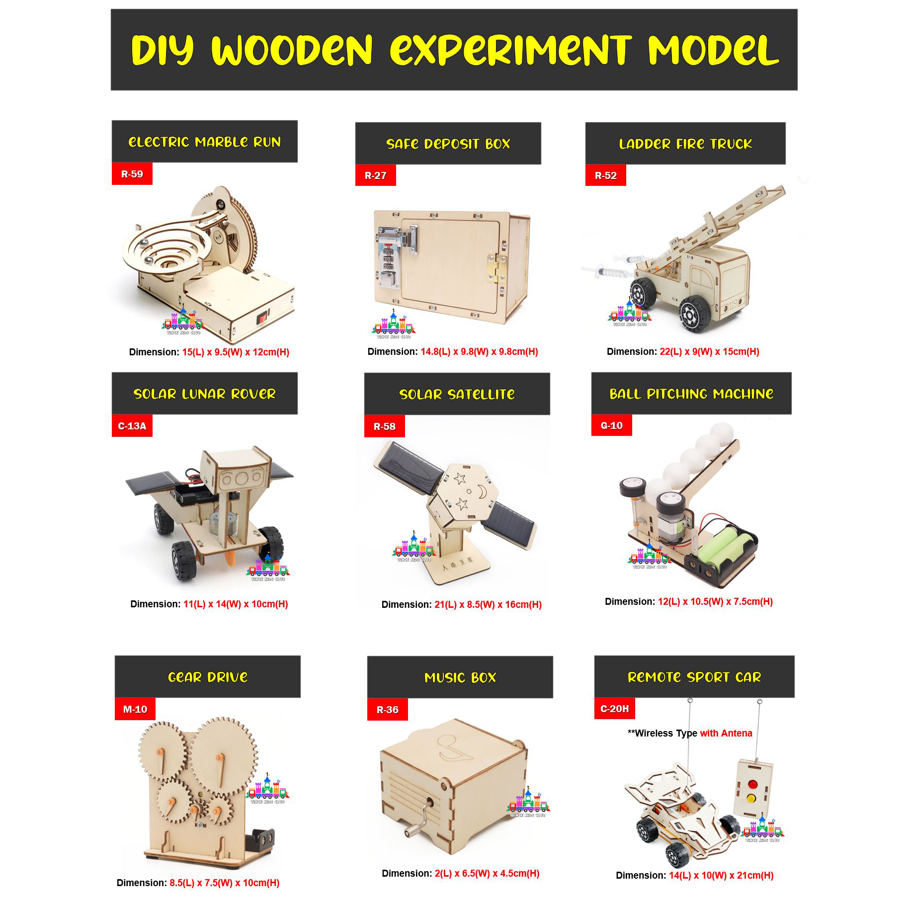 DIY Kit Projek Model Eksperimen kayu Sekolah rendah Kanak Kanak Vince ...