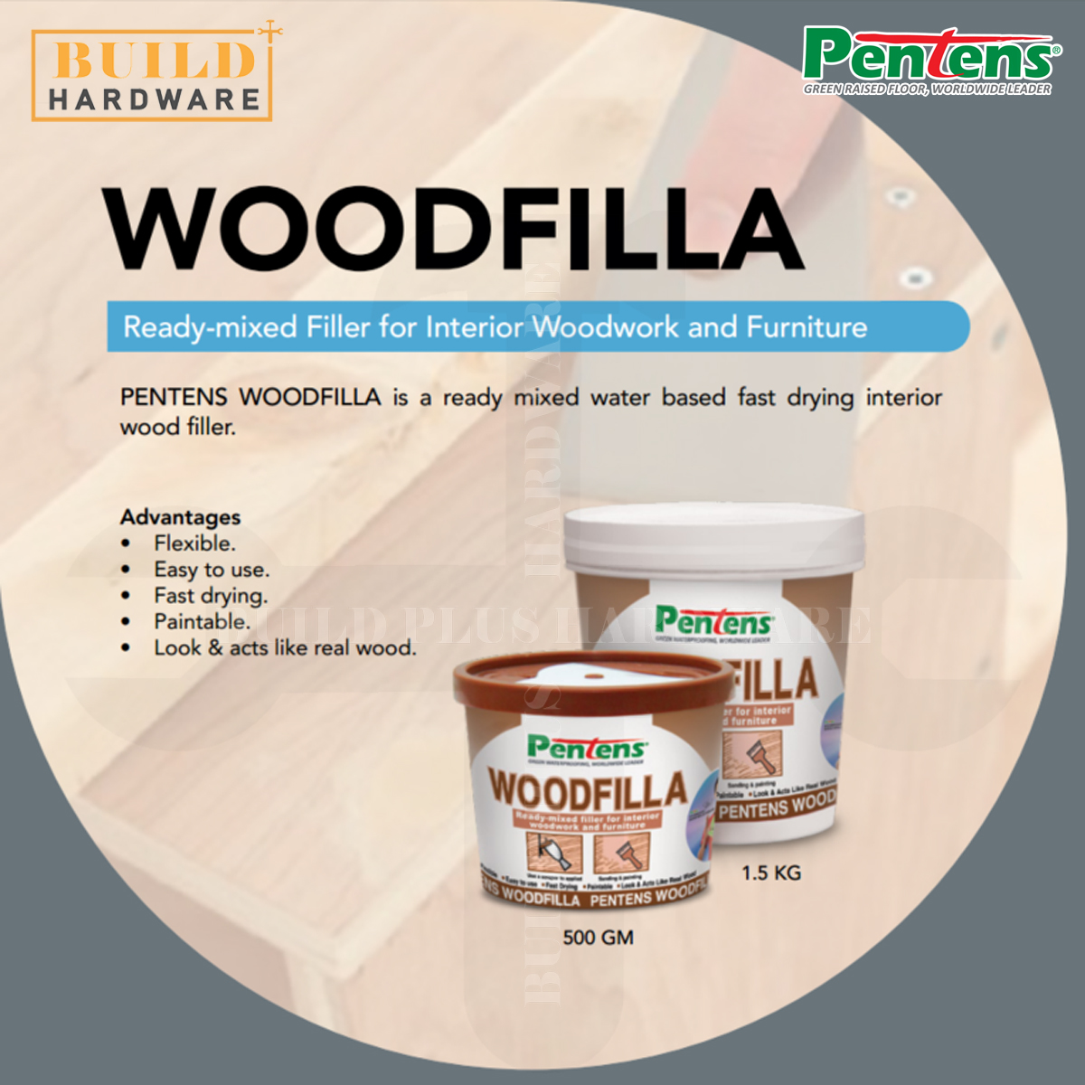 PENTENS WOODFILLA (NATURAL/TEAK) 0.5kg / 1.5kg | Ready-mixed Filler for ...