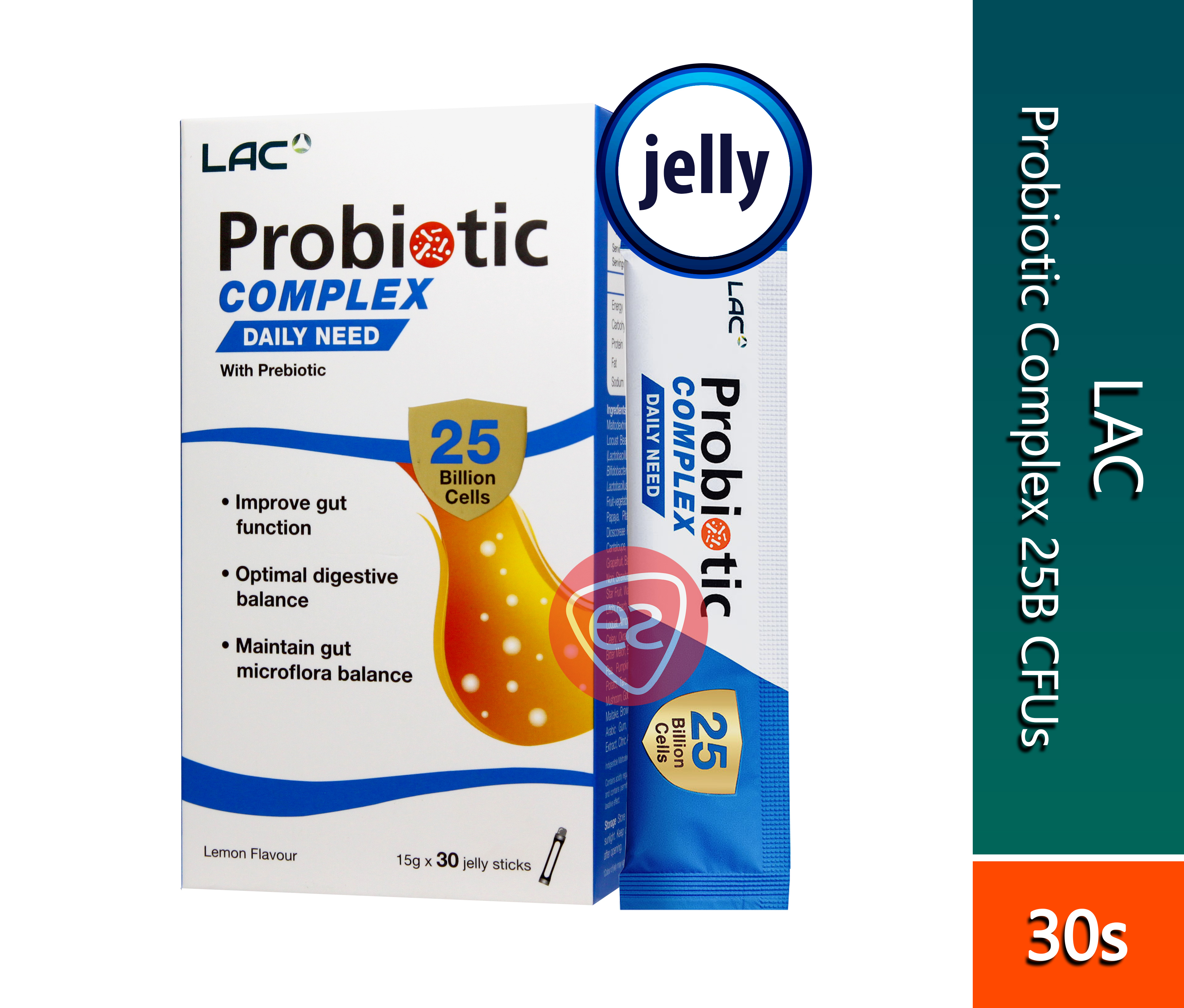 LAC Probiotic Complex 25 Billion CFUs 15g x30 Jelly Sticks Daily Need ...