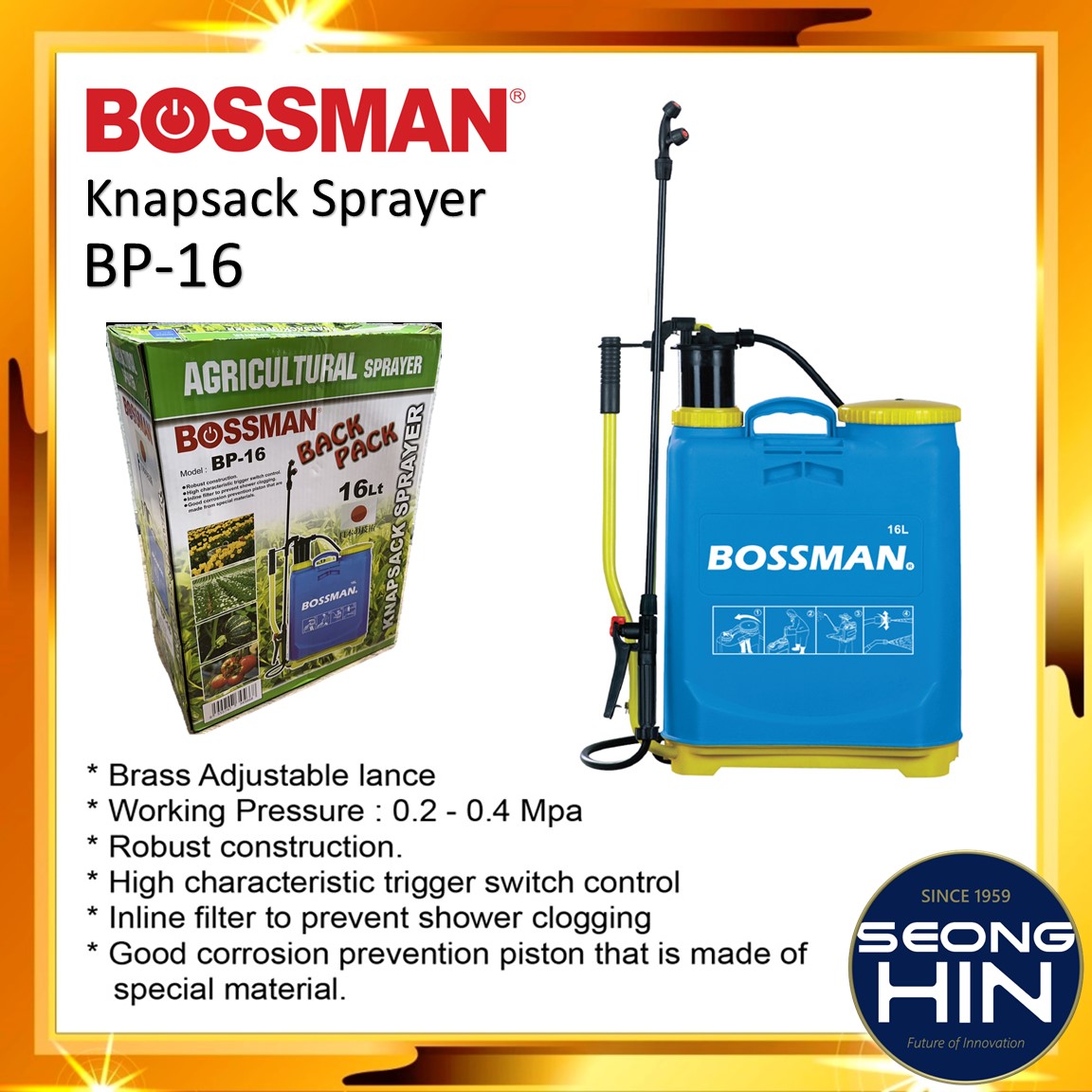 BOSSMAN 16L Pump Racun Knapsack Sprayer Pump BP16 BP 16 BP-16 / Pam ...