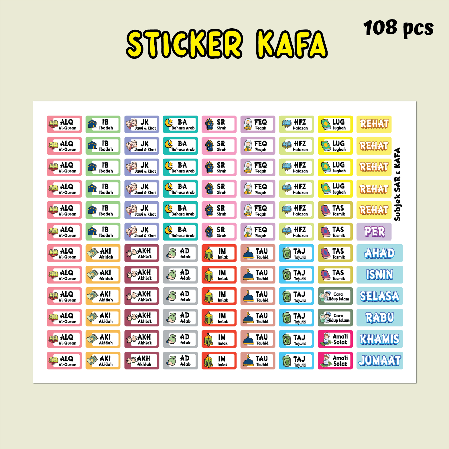 STICKER SUBJEK SEKOLAH LABEL Kalis Air UNTUK BUKU SEKOLAH LATIHAN Warna ...