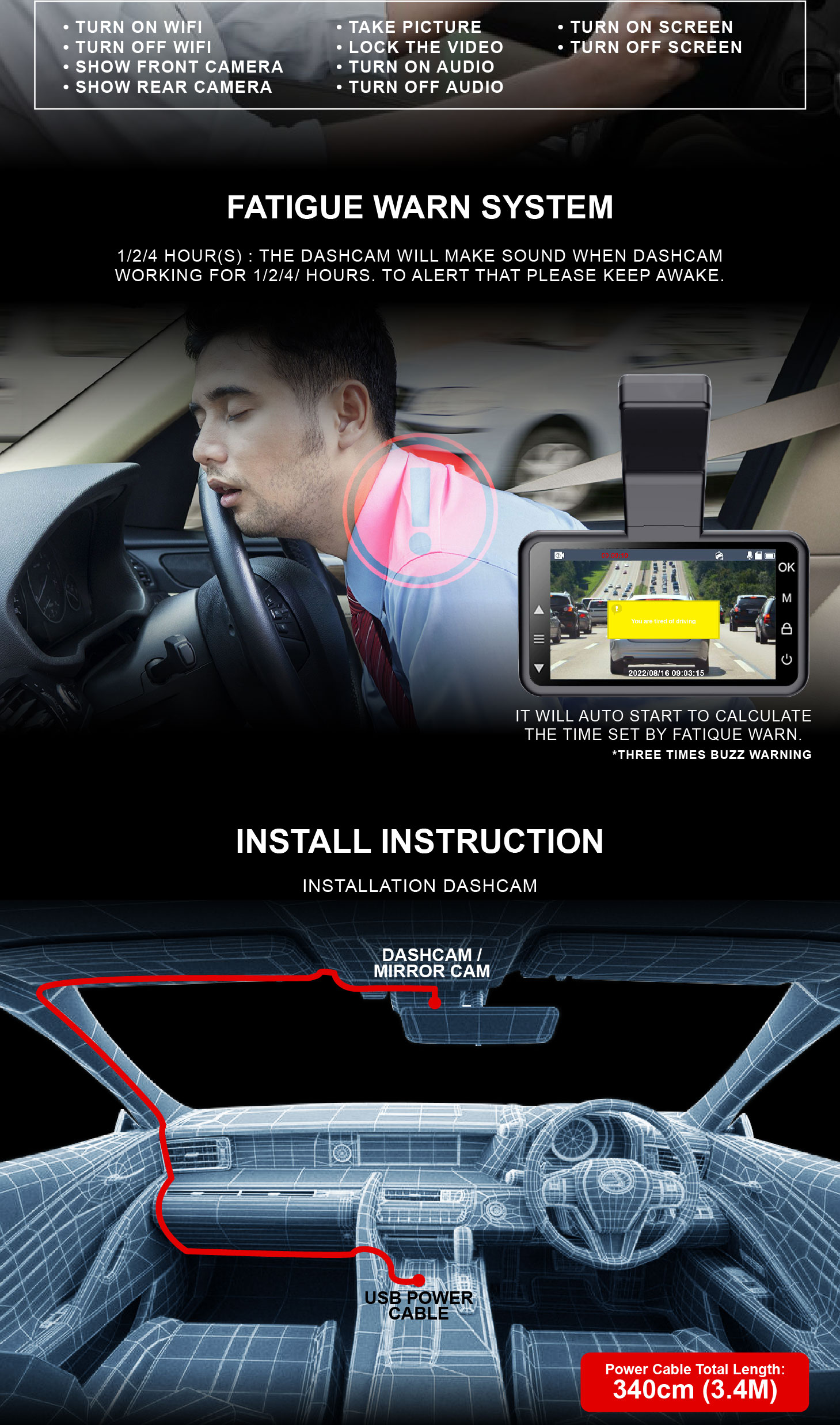 Azdome M17PRO 3K Quad HD+ Dual Channel Front & Rear Dash Cam Night ...