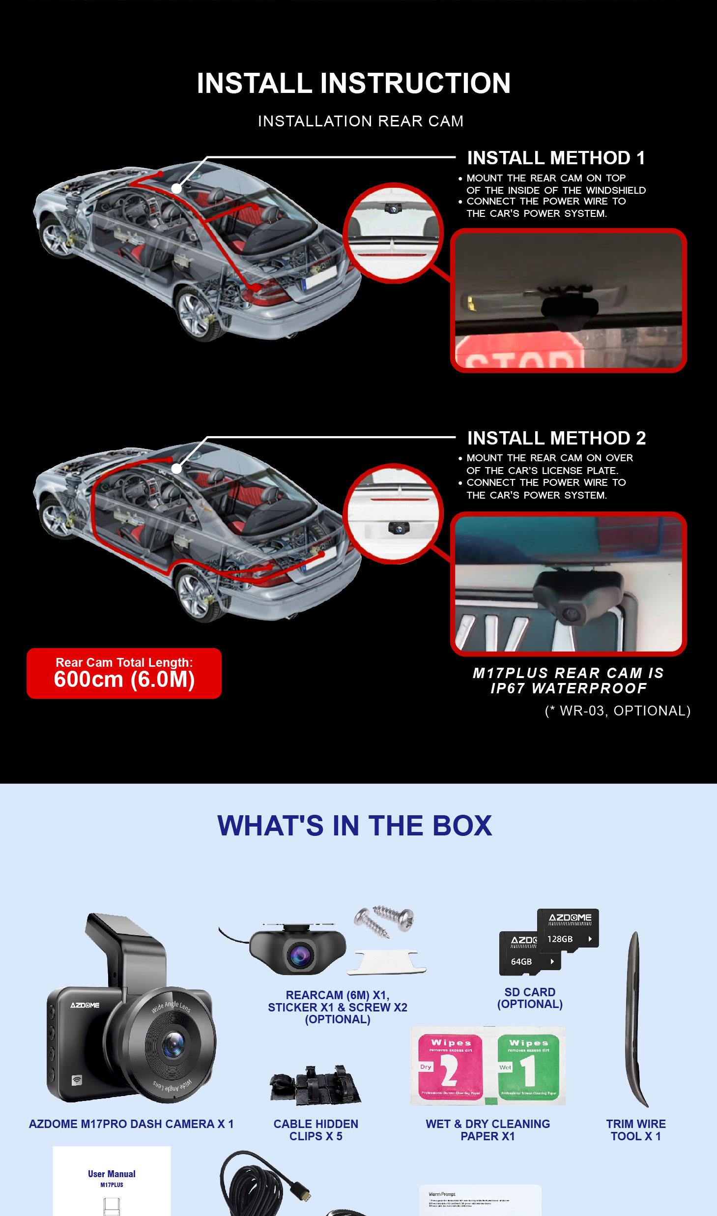 Azdome M17PRO 3K Quad HD+ Dual Channel Front & Rear Dash Cam Night ...