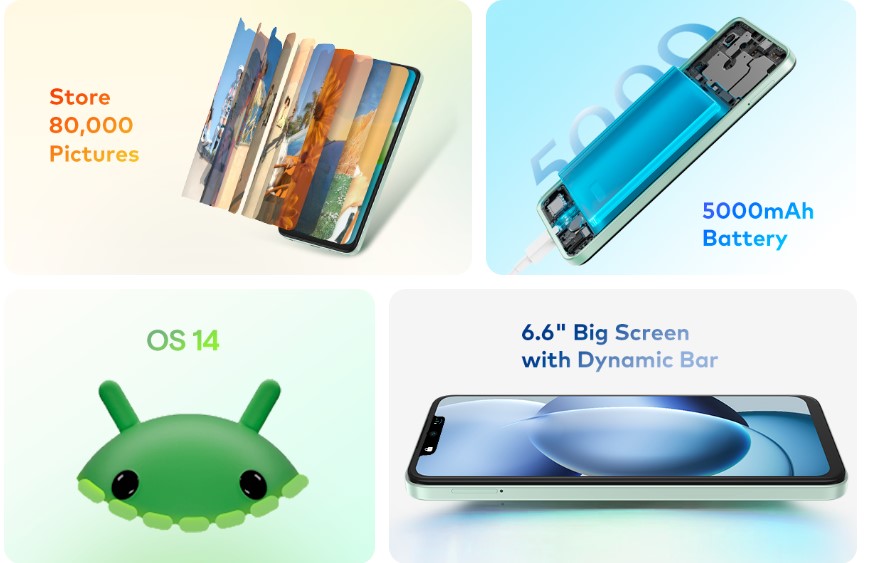 itel A50 4G (8GB(3+5) RAM+128GB ROM) l 6.6" 90Hz Smooth Display l 8MP ...