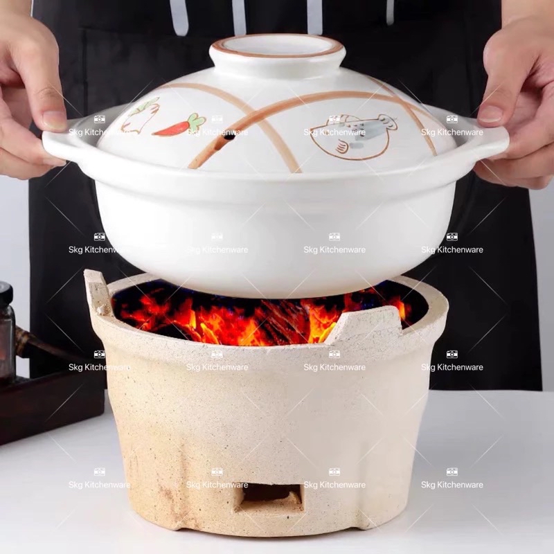 Japanese Casserole Ceramic Flat ClayPot 陶瓷白瓦煲汤煲平锅 Periuk Seramik ...