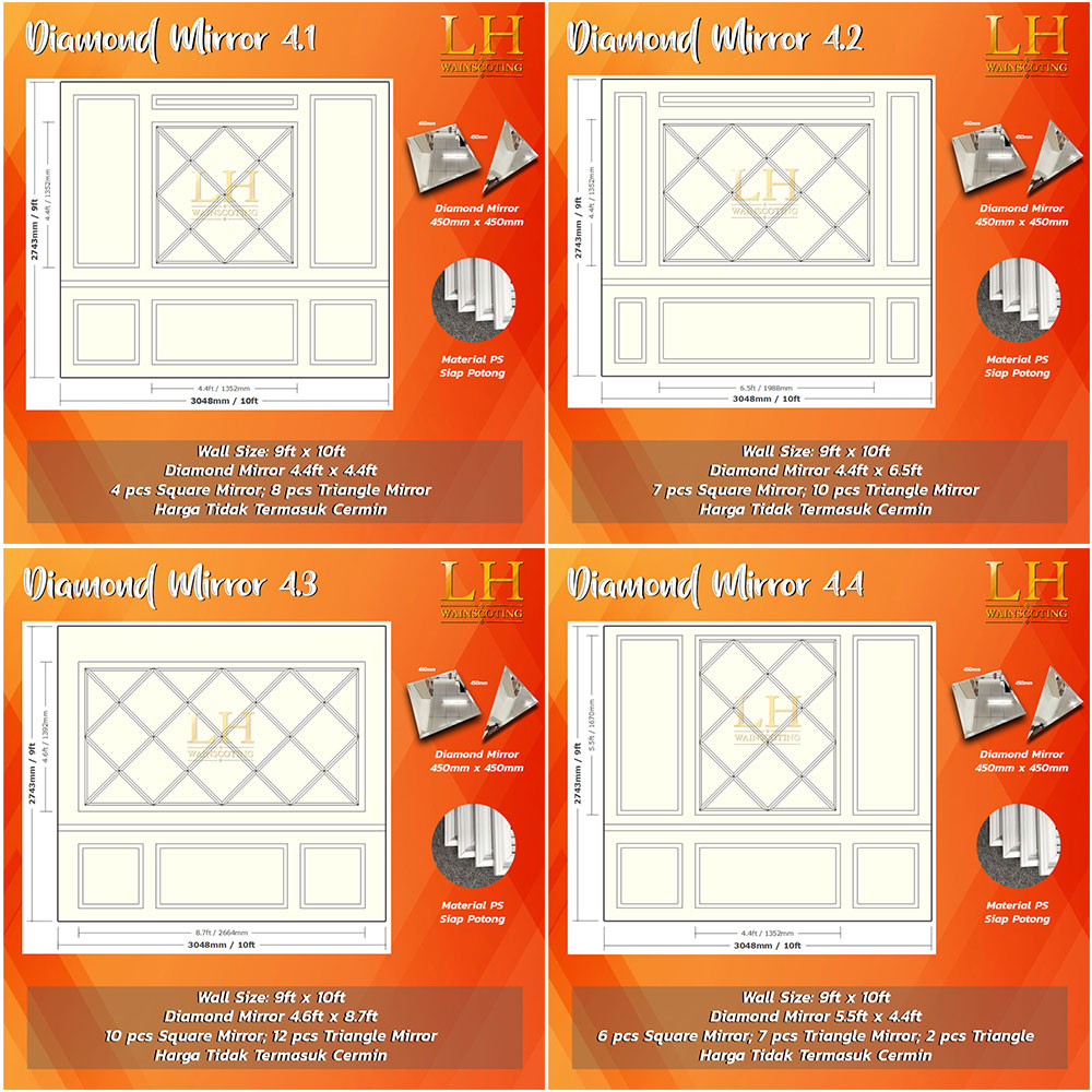 Set DIY WAINSCOTING DIAMOND MIRROR 4.0 Wainscoting Frame Gold / White ...