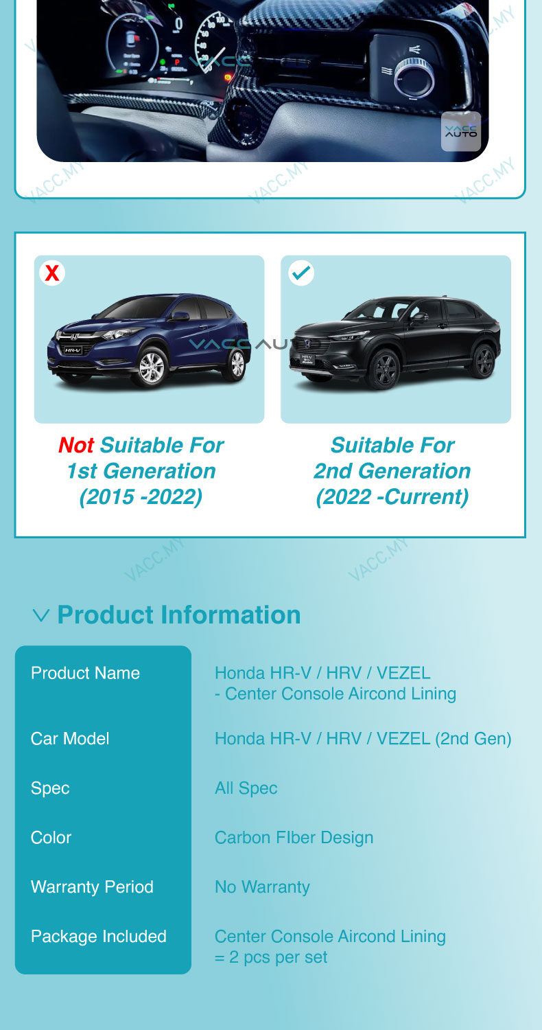 Honda HRV 2022-2025 Interior Decoration Center Console Front Aircond ...