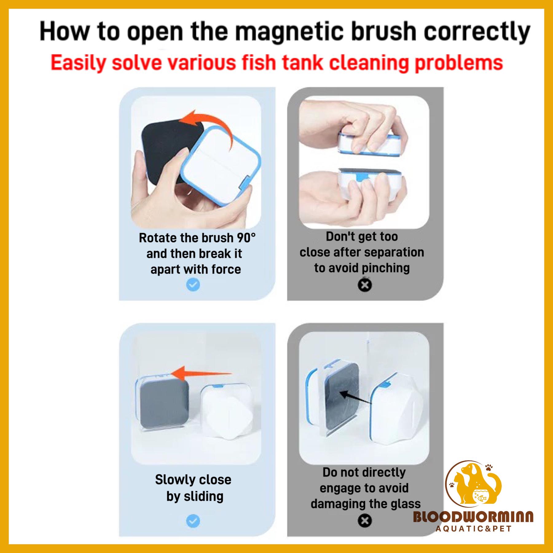 YEE 2 IN 1 FEEDING Fish Tank Magnetic Brush Strong Magnetic No Dead ...