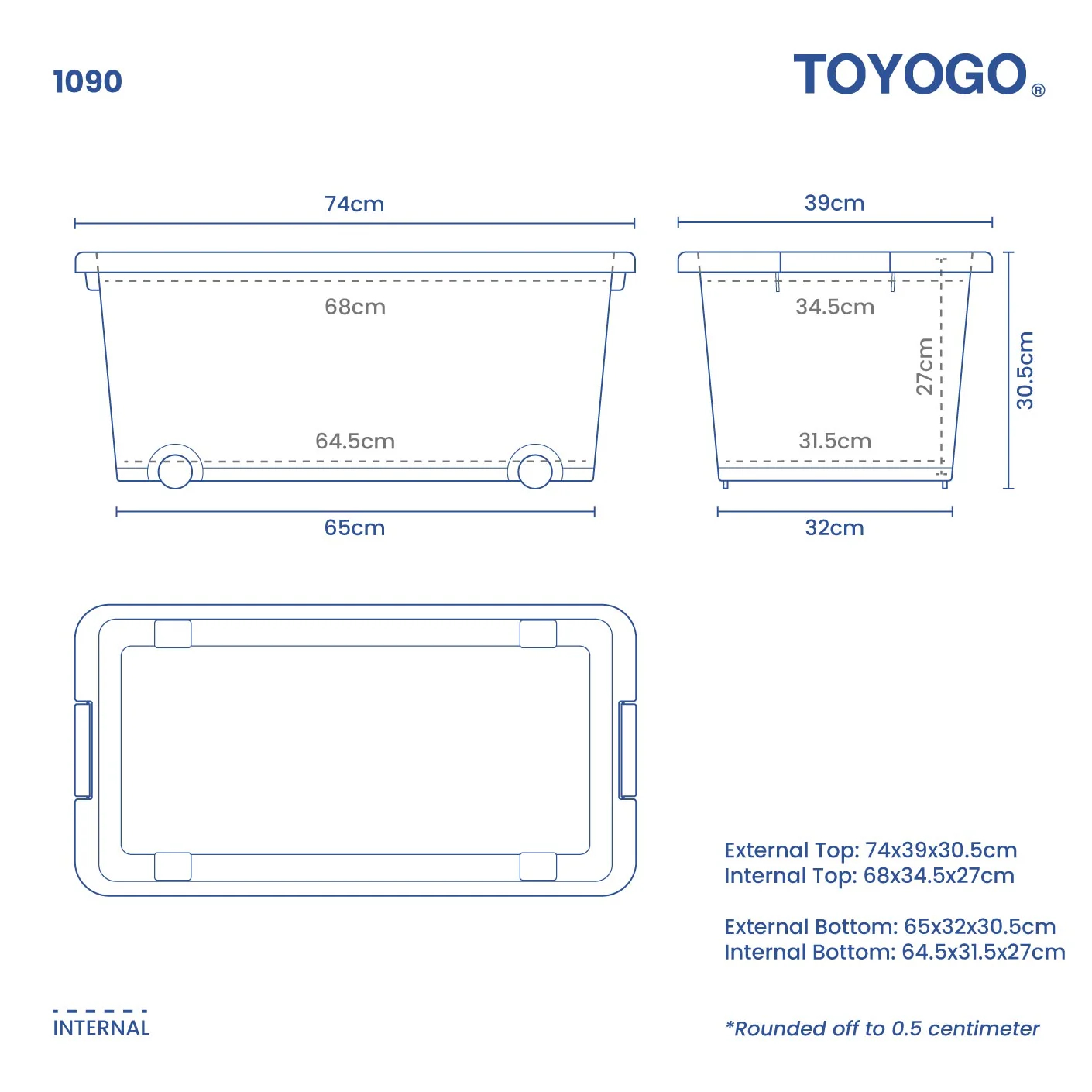 TOYOGO Storage Box with Wheels - Translucent 1090 (59L) [2/6 units ...