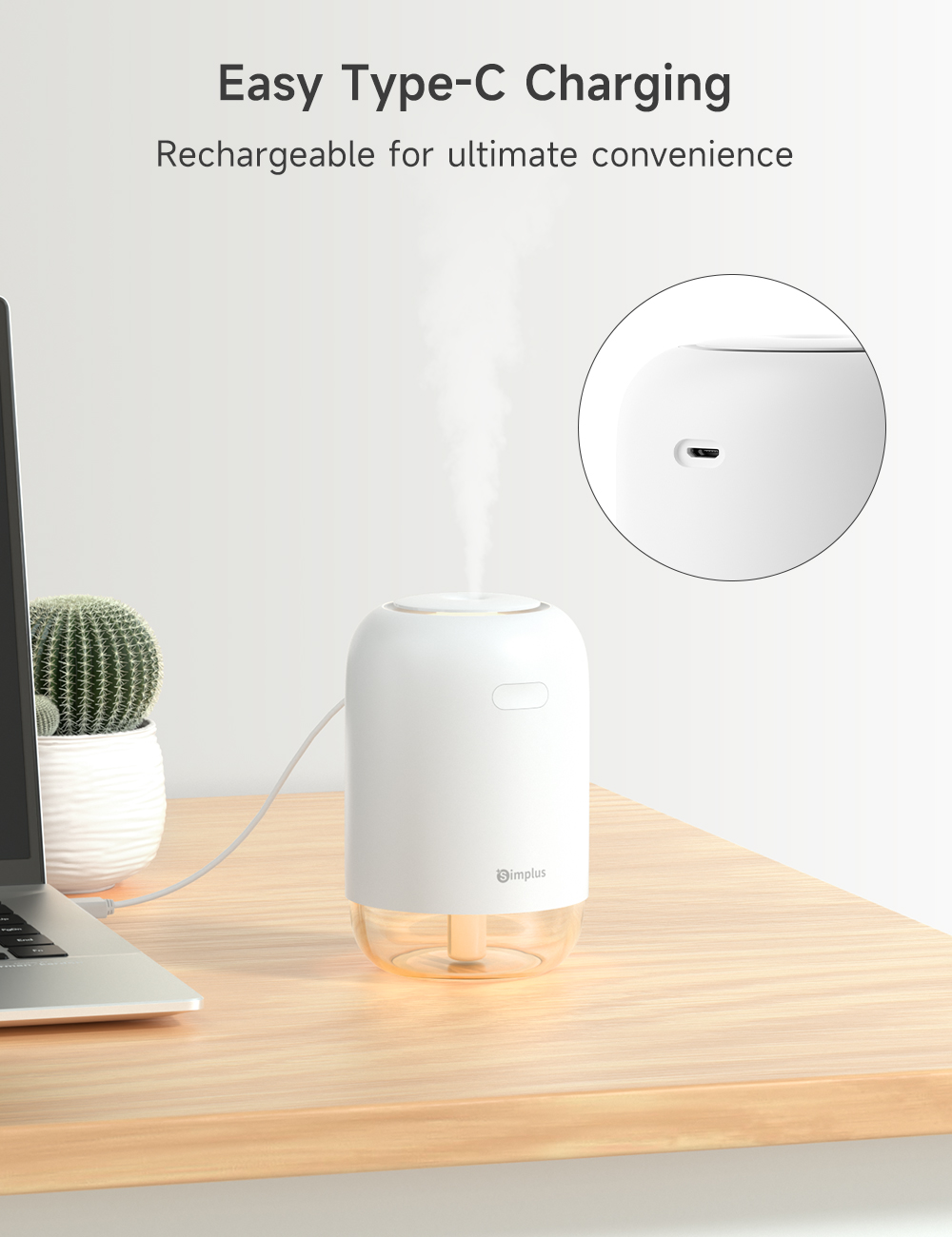Simplus Humidifier Car Desktop Use Type-C Rechargeable Wireless ...