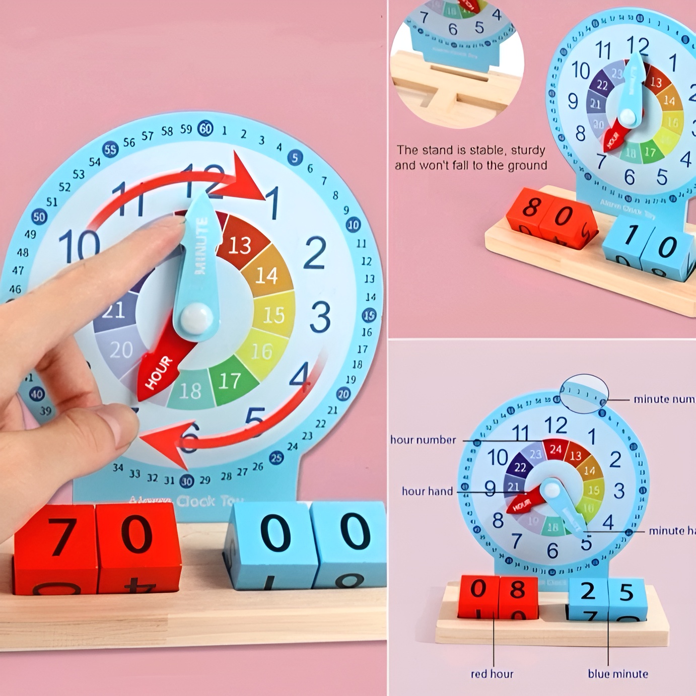 Montessori Wooden Clock Model/Preschool Time Learning Clock Toy/Math ...