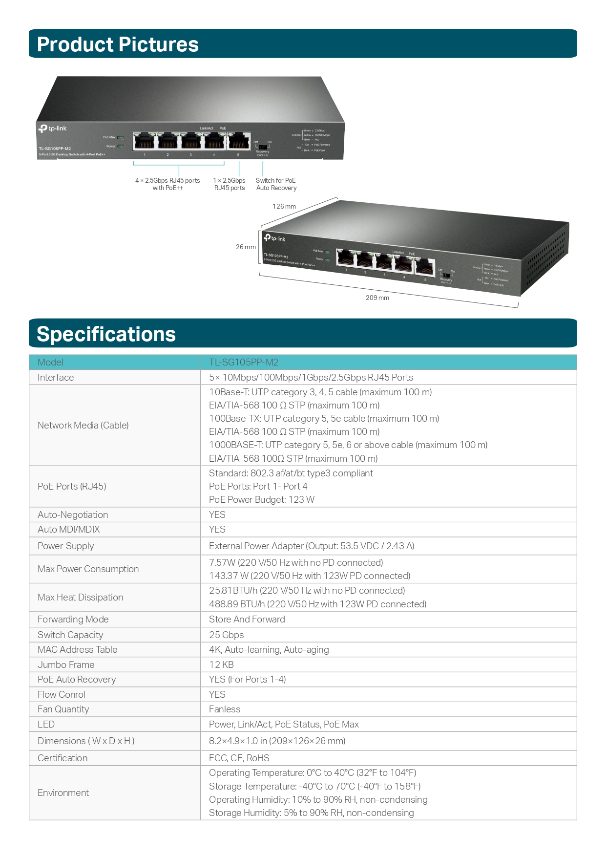 TP-LINK Tplink 4 Port 2.5G Gigabit Desktop POE Network Switch 4 PoE+ 1 ...