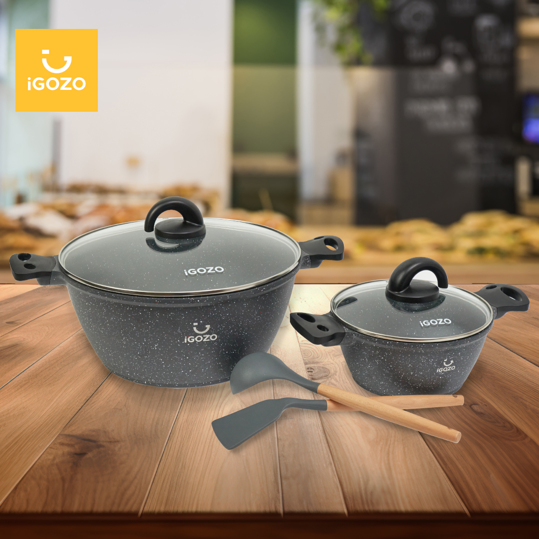iGOZO Charcoal Gigantic Non Stick Granite Casserole Pot (20cm, 32cm ...