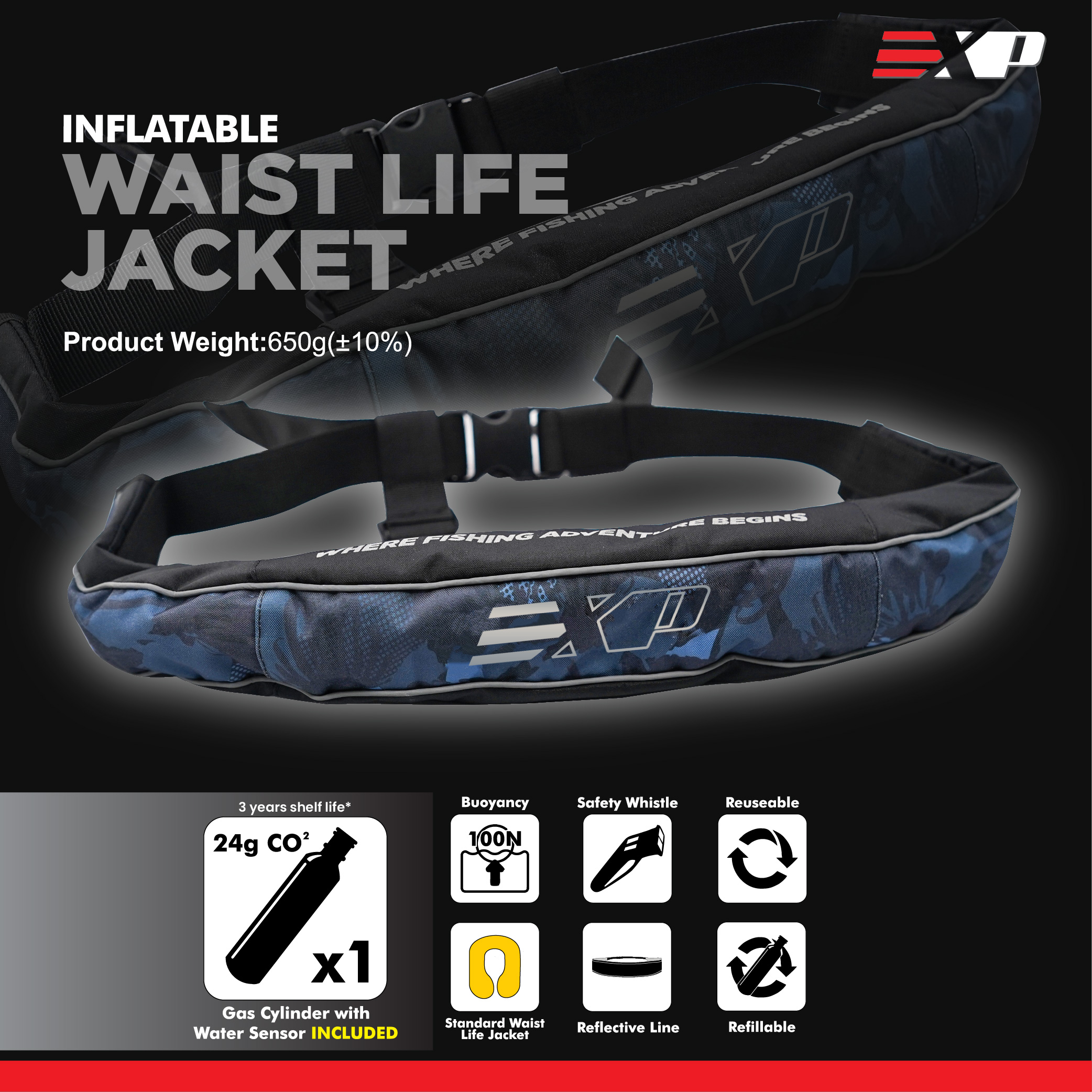 EXP LIFE JACKET/ WAIST LIFE JACKET 100N automatic inflatable life ...