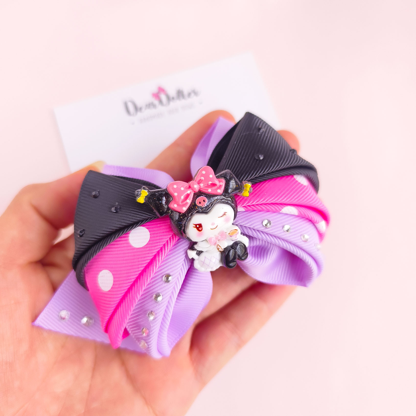 Handmade Sanrio Kuromi Ribbon Hair Bow Children Clip Little Girl Mesh ...