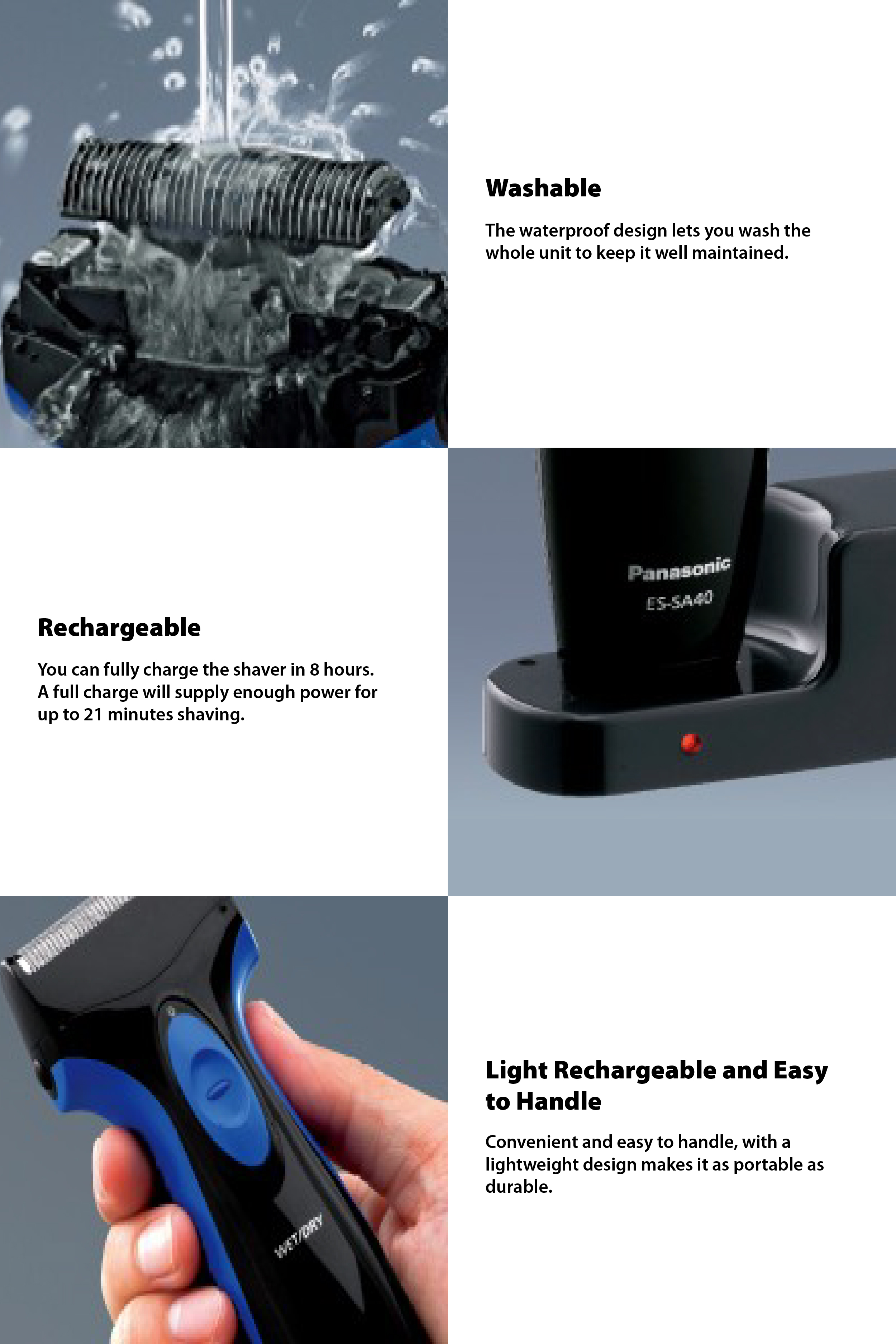 [New Model] PANASONIC ES-SA40 Shaver with Wet/Dry Shaving, Washable ...