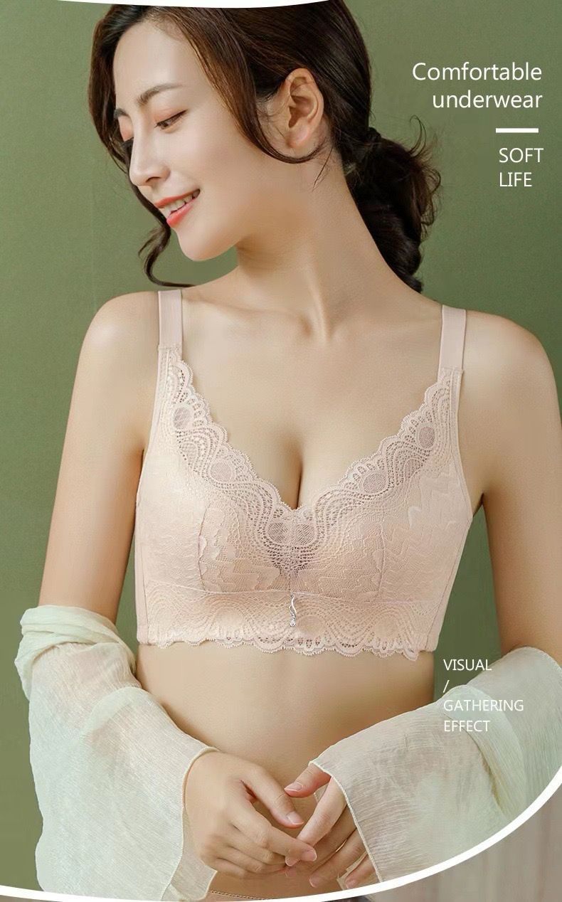 Bra Push Up Women 32-40 AB/C Cup Wireless Bra Floral Lace Smooth Soft Massage Fat Cover Bra ...