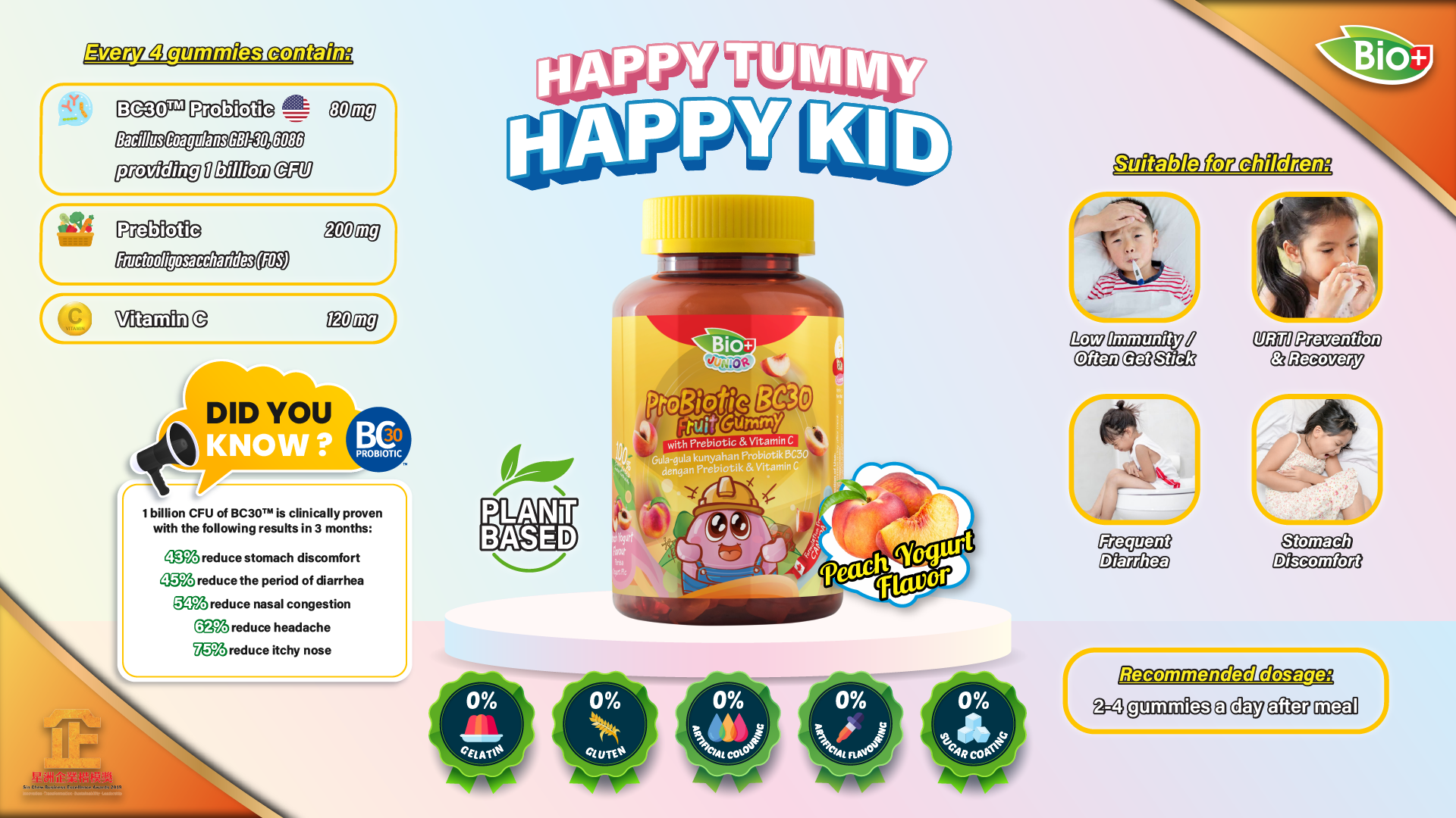 Bio+ Junior ProBiotic BC30 FRUIT Gummy with Prebiotic & Vitamin C 60's | Shopee Malaysia
