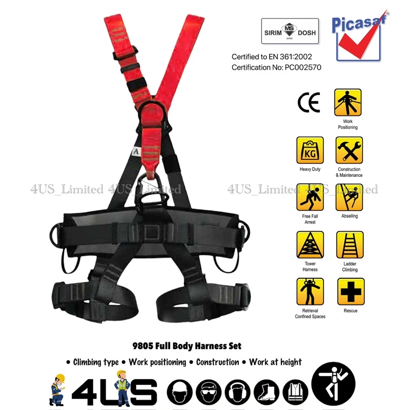PICASAF SAFETY Harness Full Body Safety Belt Heavy Duty Removable Outdoor Rock Climbing ...