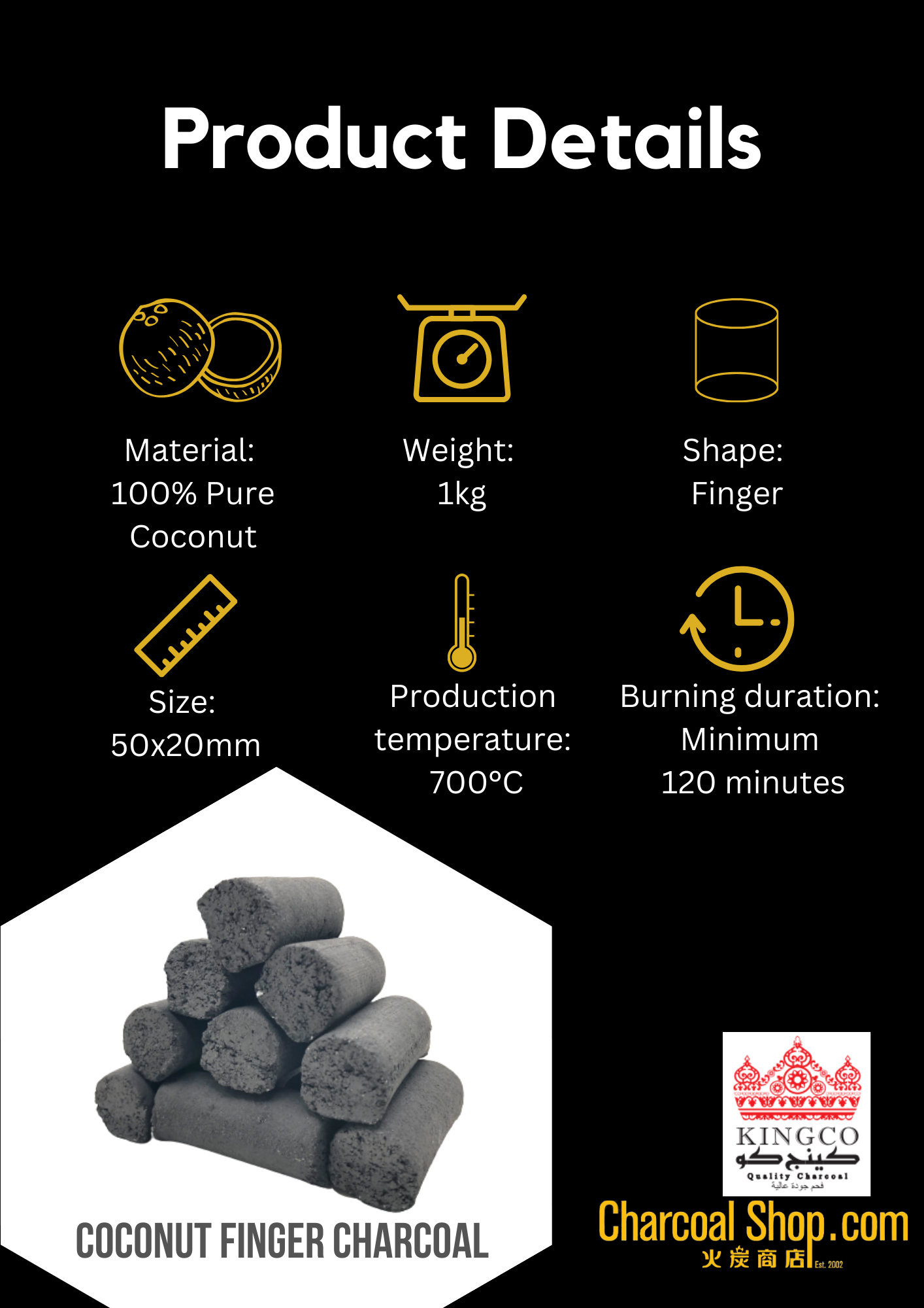 CHARCOAL BBQ ARANG KAYU 火炭 （Kingco Premium Coconut Charcoal - 1kg) | Shopee Malaysia