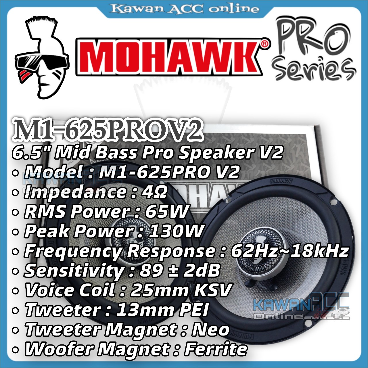 MOHAWK 6.5" 2way Coaxial Speaker PRO/MS/M1 Series M1-625 FOR Proton,Perodua,Honda,Toyota ...
