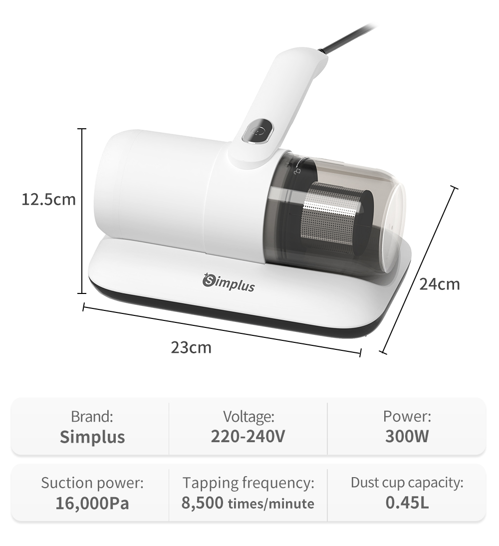 Simplus Dust Mite Vacuum Cleaner | 16,000Pa Suction | 8,500 Beat/min ...