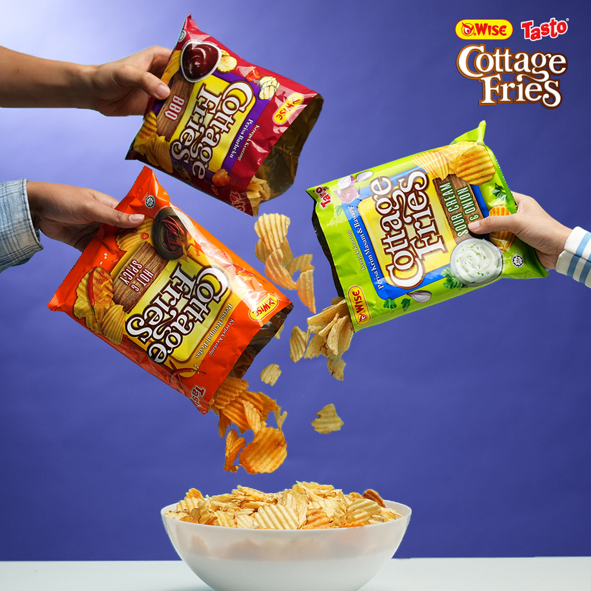 WISE COTTAGE Fries Wavy Potato Chips 60g Kerepek Kentang (Sweet Thai Chilli, Sour Cream & Onion ...