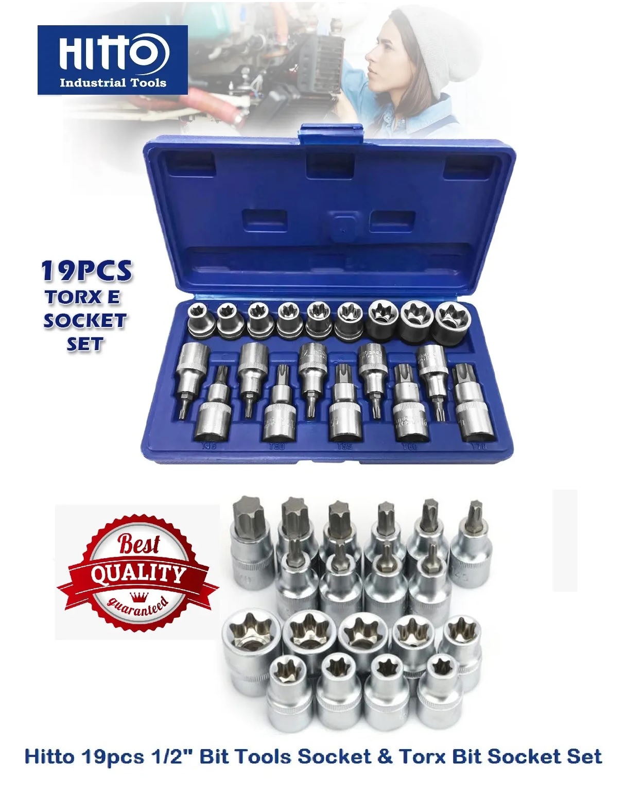 Hitto HETS-19pcs E-Socket & Torx Bit Socket Set 1/2-inch Dr. | Shopee ...