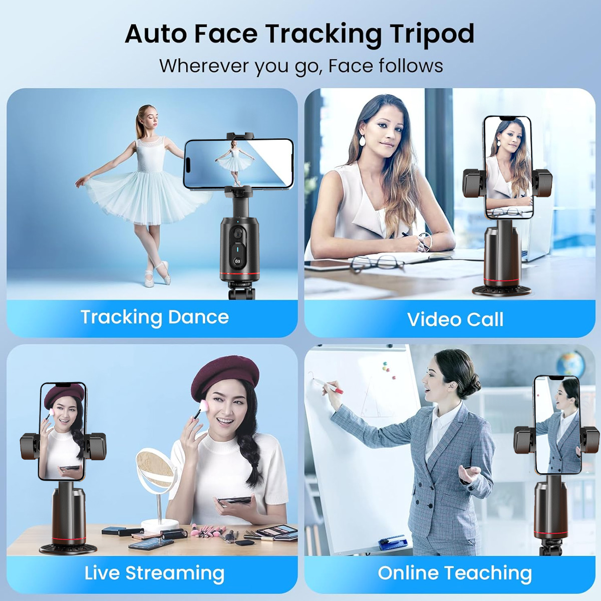 Auto Face Tracking Phone Selfie Stick 360°rotation Holder AI Follow-Up Video Vlog Live Gimbal ...