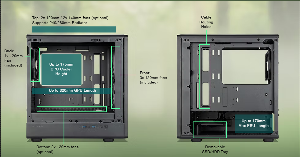TECWARE TIMBER M (M-ATX) / TIMBER (ATX) TG DESKTOP PC CASE - BLACK ...