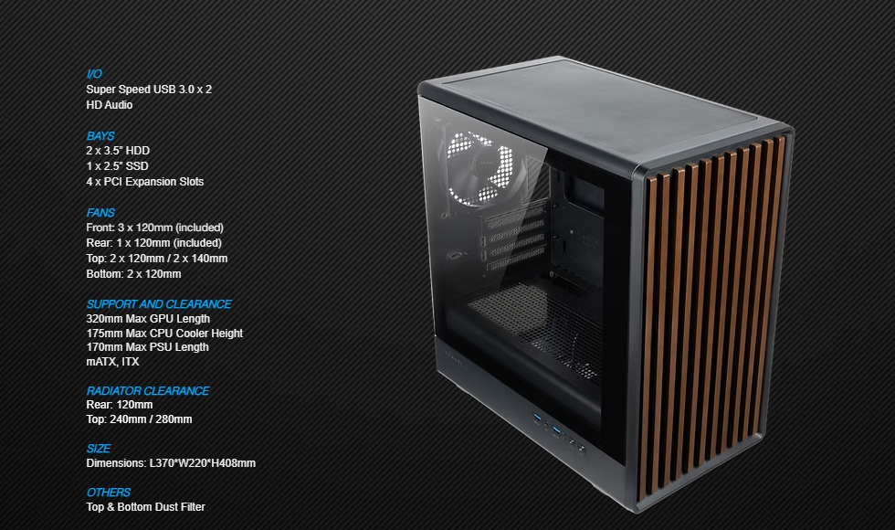 TECWARE TIMBER M (M-ATX) / TIMBER (ATX) TG DESKTOP PC CASE - BLACK ...