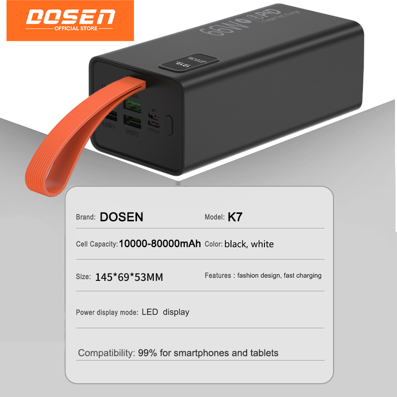 DOSEN Power Bank K7 Fast Charging Four USB Portable Digital Display ...