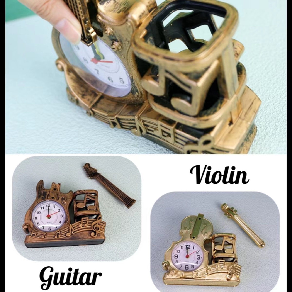 Elegant Violin Guitar Alarm Clock Pen Key Holder Jam Loceng Birthday ...