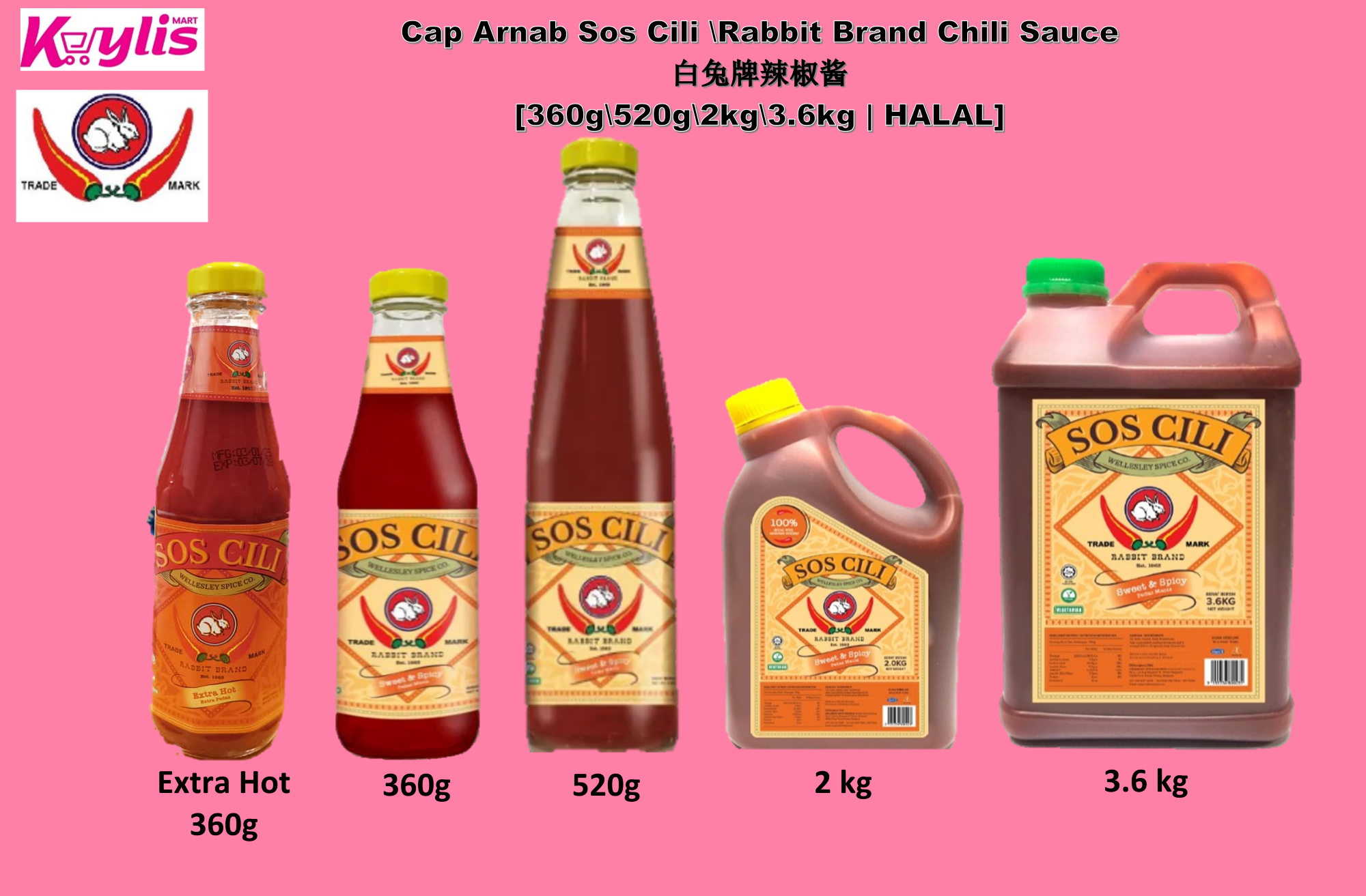Cap Arnab Sos Cili \Rabbit Brand Chili Sauce\白兔牌辣椒酱 [360g\520g\2kg\3 ...