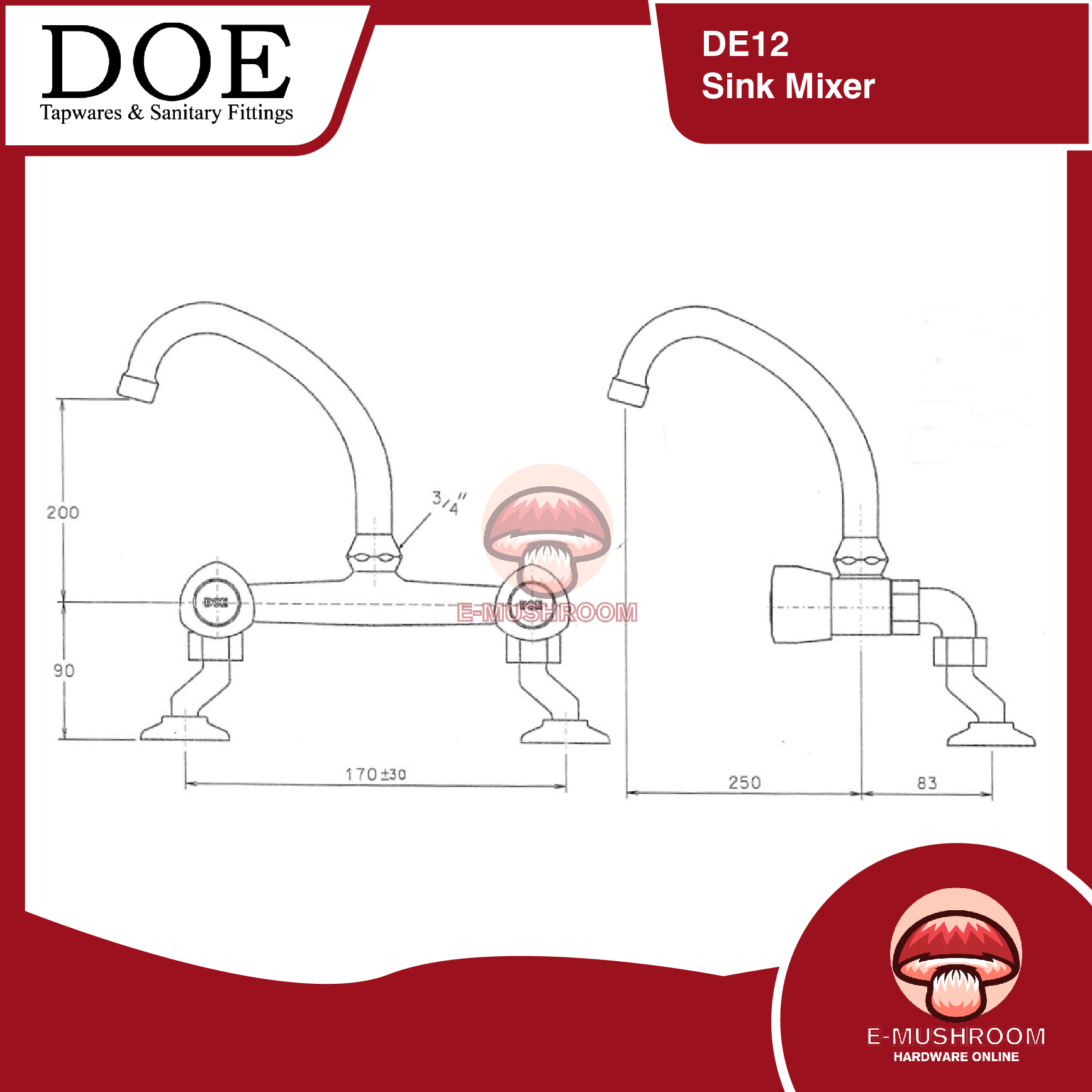 DOE DE12 Pillar Mounted Sink Mixer Tap With Swivel Spout Anti Splash ...