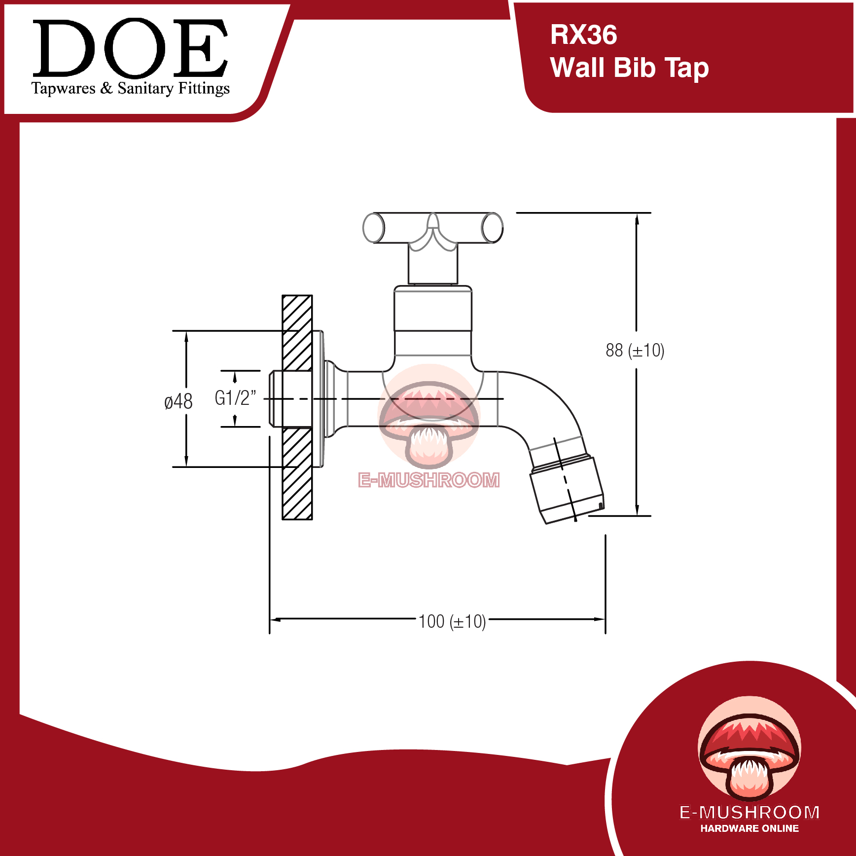 DOE RX36(RP) Basic Series Cross Handle Wall Bib Tap | Shopee Malaysia