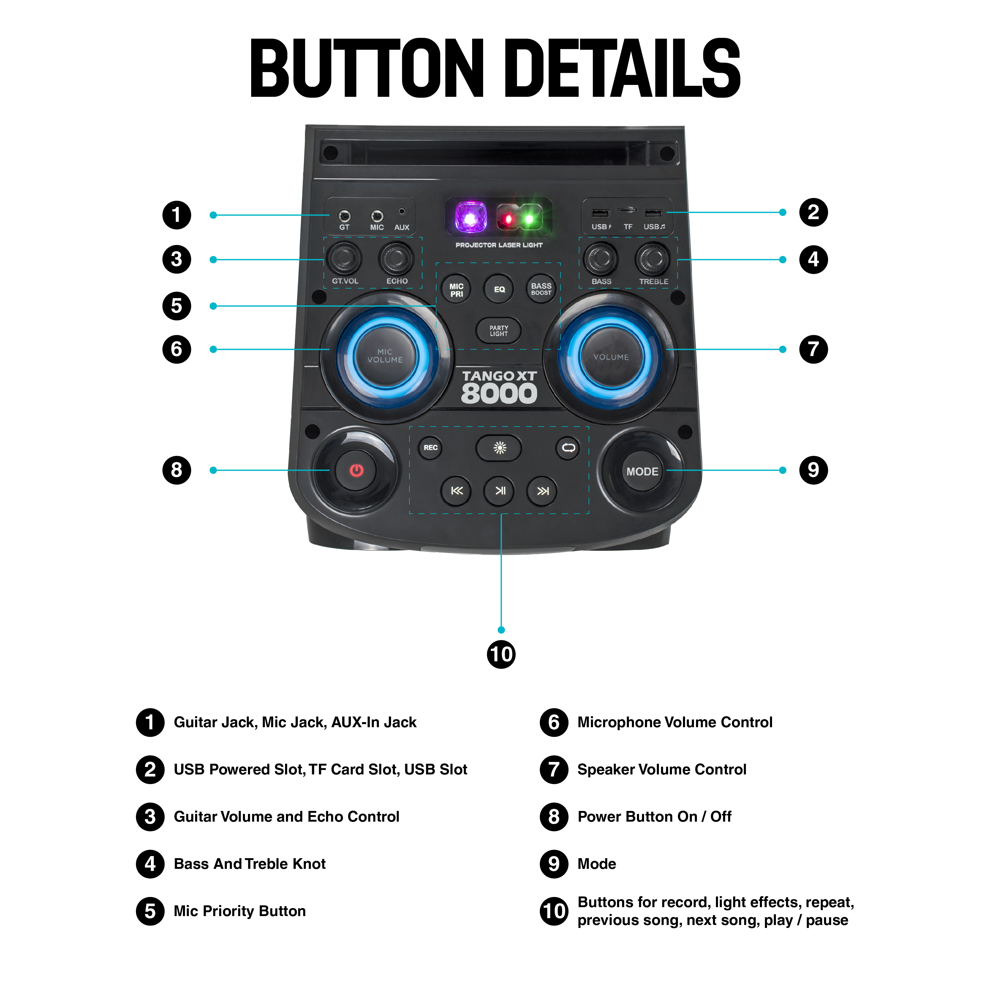 Vinnfier VF Tango XT8000 WMU 1500W MAX 14000mAh Potable Bluetooth Partybox Speaker Karaoke ...