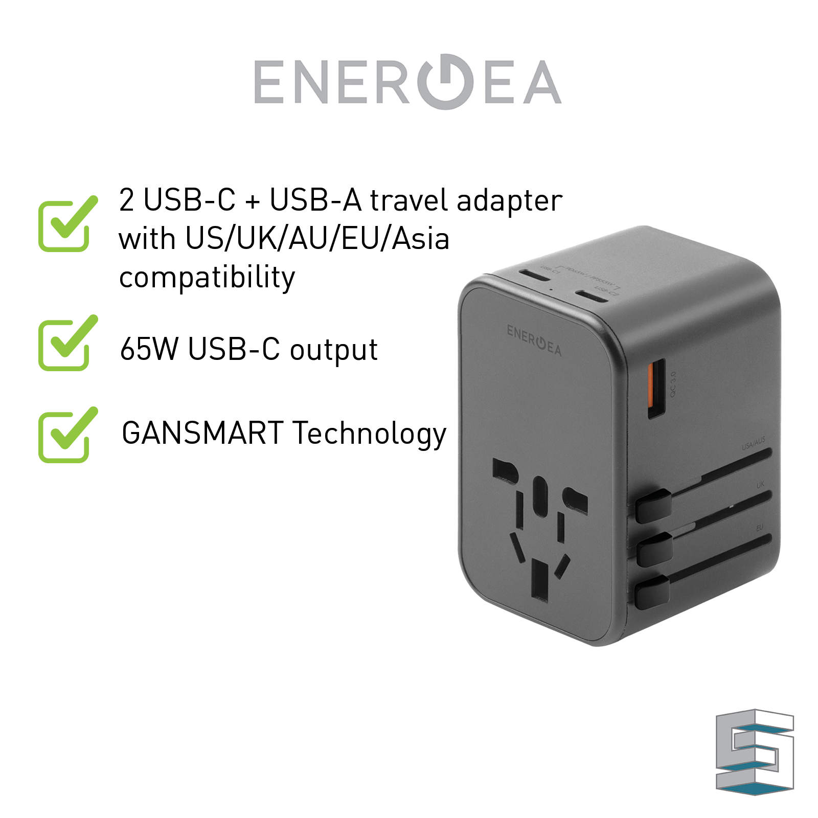 ENERGEA Travelworld Adapter GaN65, 1A2C 65W - Gunmetal | Shopee Malaysia