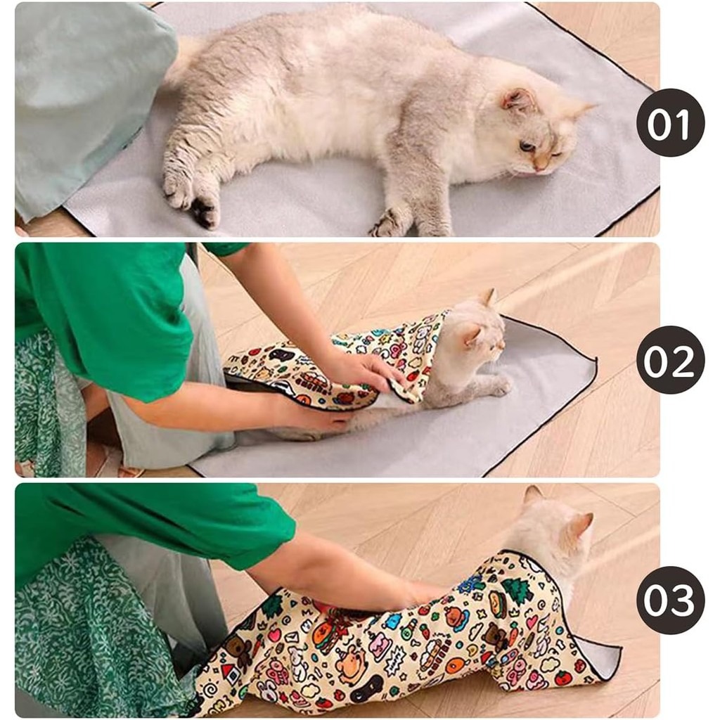 MALAYSIA STOCK Cat Soft Grooming Restraint Wrap Anti Bite Anti Escape ...